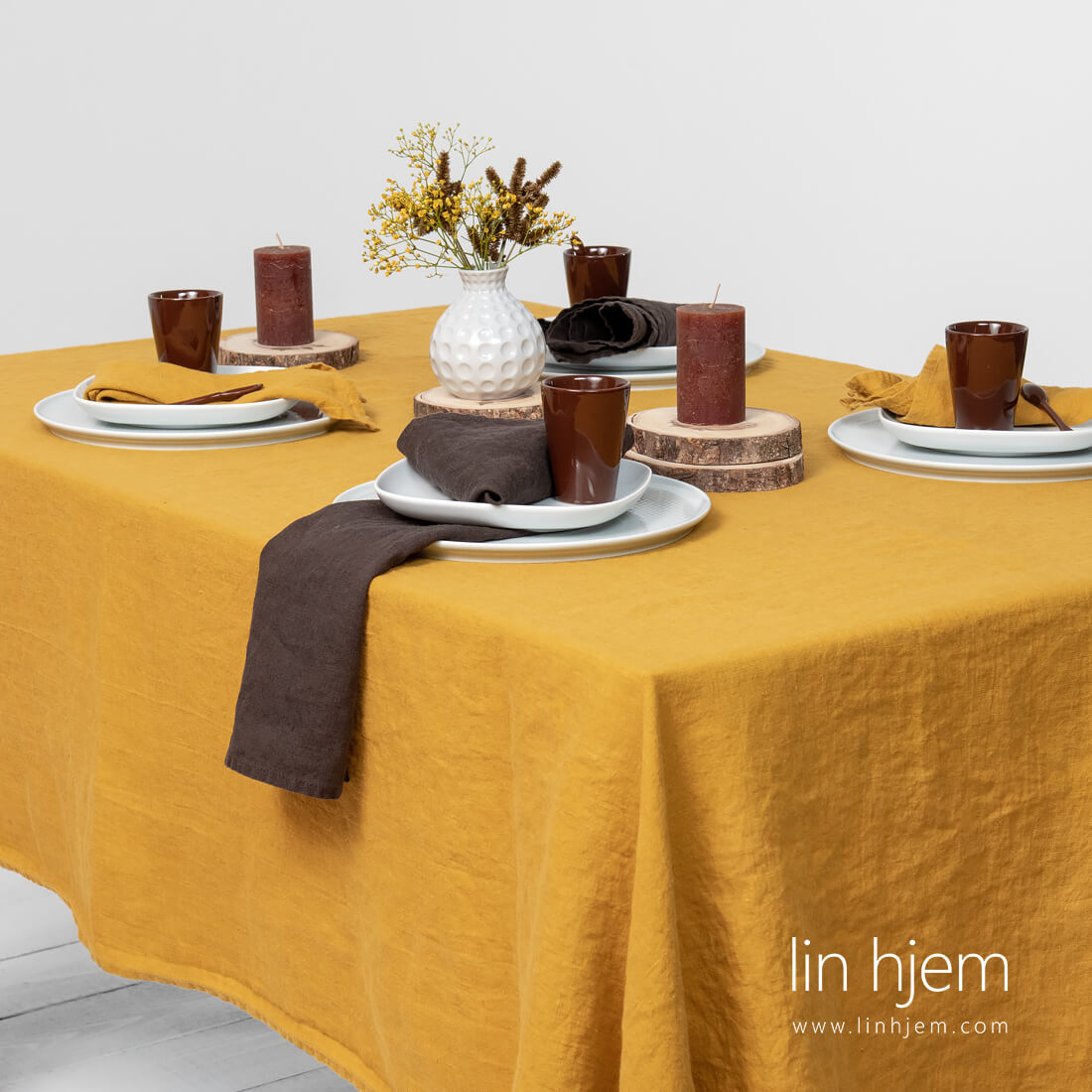 Gul Duk I Vasket Lin. Høy Kvalitet Garantert.